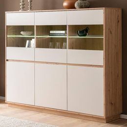 Pharao24.de Highboard Wohnzimmervitrinenschrank aus Holzwerkstoff mit drei Einlegeb&ouml;den