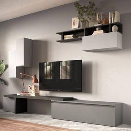 Pharao24.de TV Wohnwand Design Wohnwand in Grau 290 cm breit (siebenteilig)