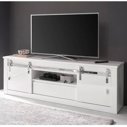 Pharao24.de TV Sideboard Fernsehschrank in Wei&szlig; Hochglanz