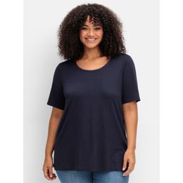 sheego Gro&szlig;e Gr&ouml;&szlig;en T-Shirt mit Spitzenborte, tiefblau, Gr&ouml;&szlig;e 52/54 - Damen
