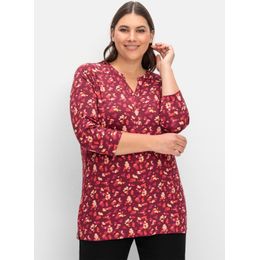 sheego Gro&szlig;e Gr&ouml;&szlig;en 3/4-Arm-Shirt mit Blumenprint, weinrot-gemustert, Gr&ouml;&szlig;e 44/46 - Damen