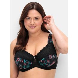 sheego Gro&szlig;e Gr&ouml;&szlig;en B&uuml;gel-BH mit Paisleydruck und Spitze, schwarz bedruckt, Gr&ouml;&szlig;e 95B - Damen