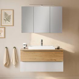 Pharao24.de Badezimmerm&ouml;bel Waschplatz Set in modernem Design mit LED Beleuchtung (zweiteilig)
