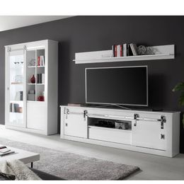 Pharao24.de Wohnwand modern Anbauwand Hochglanz in Wei&szlig; (dreiteilig)