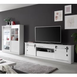 Pharao24.de Schrankwand Wohnzimmerwand in modernem Design Hochglanz (zweiteilig)