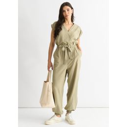 Salbeigr&uuml;ner Utility-Overall mit Wickelg&uuml;rtel
