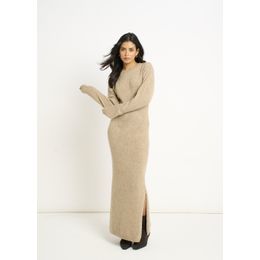 Figurbetontes Maxikleid aus Boucl&eacute;-Jersey in Haf Figurbetontes erbeige