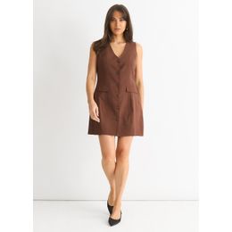 Schokoladenfarbenes Leinenhemd mit Knopfleiste Minikleid