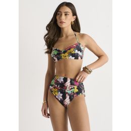 Bikini-Oberteil mit tropischem Blumenmuster und gedrehter Vorderseite