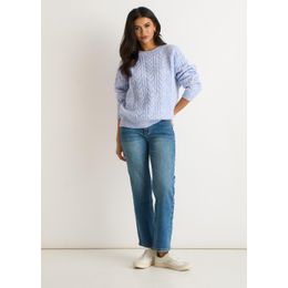 Blauer Kabel-Flex-Pullover mit langen &Auml;rmeln