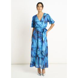 Blaues Wickel-Midikleid mit F&auml;rbungsmuster