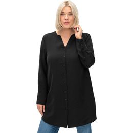 sheego Damen Longbluse mit Raffungen schwarz Gr&ouml;&szlig;e 48