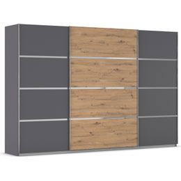 Kleiderschrank Rauch "Schwebet&uuml;renschrank Garderobe Schrank TOP ANGEBOT Avola", grau (graumetallic, eiche artisan, leisten chrom), B:315cm H:229cm T:62cm, Holzwerkstoff, Schr&auml;nke, Kleiderschrank, mit eleganten Zierleisten in Chrom, Schwarz oder Wei&szlig; MADE IN GERMANY