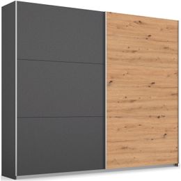 Schwebet&uuml;renschrank Rauch "AURELIO Kleiderschrank Garderobe", grau (graumetallic, eiche artisan), B:218cm H:210cm T:59cm, Holzwerkstoff, Schr&auml;nke, Schwebet&uuml;renschrank, 3 verschiedene Ausstattungsvarianten Griffe aus Metall MADE IN GERMANY