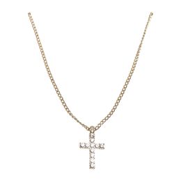 Edelstahlkette Urban Classics "Urban Classics Unisex Diamond Cross Necklace", gold, Halsketten, Damen, onesize, Edelstahlkette