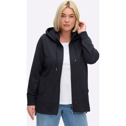 Shirtjacke sheego "Sweatjacke", Damen, Gr. 44/46, tiefblau, 100% Baumwolle, unifarben, Shirts Shirtjacke