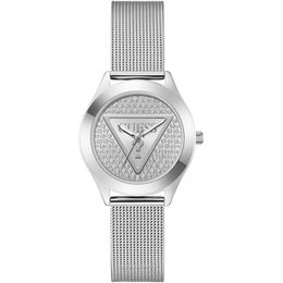 Quarzuhr Guess "GLITZ PLAQUE", silber (silberfarben), Armbanduhren, Damen, Quarzuhr, Armbanduhr, Damenuhr, Edelstahlarmband, Mineralglas, analog