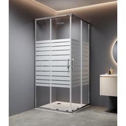 Eckdusche Welltime "Trento Slimline", chromfarben streifendekor, B:90cm H:190cm T:90cm, Duschkabinen, Eckdusche mit Profil in schmalem Design und robustem Rollensystem