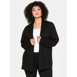 Strickjacke sheego, Damen, Gr. 40/42, schwarz, 100% Baumwolle, unifarben, Strickjacken Strickjacke