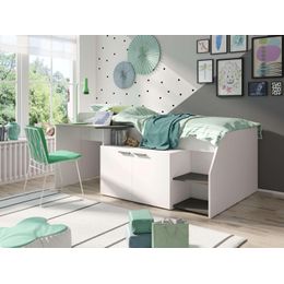 Jugendbett Home Affaire "Jugendzimmer-Set Durango - 3 in 1: Bett, Schreibtisch, Kommode", grau (wei&szlig;, dunkelgrau, wei&szlig;, wei&szlig;), B:204cm H:90cm L:204cm, Betten, Jugendbett, Bett mit Schreibtisch und Kommode, BxTxH 204x135x90 cm