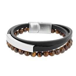 Adelia&acute;s Armband ADELIA&acute;S "Herren Armband aus Leder mit Tigerauge 21 cm", schwarz, Armb&auml;nder, Herren, 21cm, Leder, Armband, Ideal als Geschenk f&uuml;r besondere Anl&auml;sse