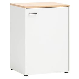 Pharao24.de Beistellschrank Mehrzweckschrank in Wei&szlig; matt mit Metallgriff