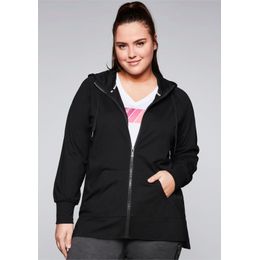 sheego Gro&szlig;e Gr&ouml;&szlig;en Kapuzensweatjacke mit K&auml;ngurutaschen, schwarz, Gr&ouml;&szlig;e 52/54 - Damen