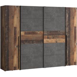 Kleiderschrank FORTE "Narago, Kombischrank, Paneele wechselbar", old wood vintage, dunkelgrau, B:270,3cm H:210cm T:61cm, Schr&auml;nke, Kleiderschrank, Schwebet&uuml;ren in Kombination mit Dreht&uuml;ren, Made in Europe, Topseller