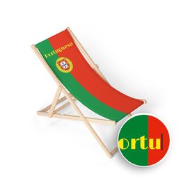 Liegestuhl "Portugal" personalisierbar | mit Wunschtext | Strandstuhl aus Holz | Werbeartikel WM & EM | Sonnenliegen & Eventausstattung gestalten