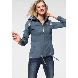 Outdoorjacke Ragwear "DANKA", Damen, Gr. S (36), blau (blau uni), Web, Obermaterial: 100% Polyester. Futter: 100% Polyester, unifarben, figurbetont h&uuml;ftbedeckend, Rippb&uuml;ndchen, Jacken Outdoorjacke, Urban Streetwear- &Uuml;bergangs-Style mit Kapuze