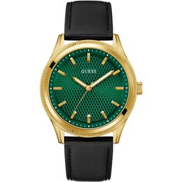 Quarzuhr Guess "DEX", schwarz (schwarz, gr&uuml;n), Armbanduhren, Herren, Quarzuhr, Armbanduhr, Herrenuhr, Lederarmband, Mineralglas, analog