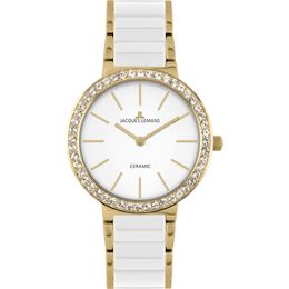 Quarzuhr Jacques Lemans "Monaco", wei&szlig;, wei&szlig;, Armbanduhren, Damen, Quarzuhr, Armbanduhr, Damenuhr, Keramik, analog