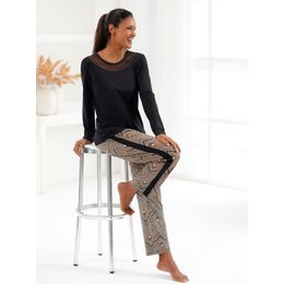 w&auml;schepur Schlafanzug W&Auml;SCHEPUR, Damen, Gr. 36/38, gelb (schwarz, camel, bedruckt), 50% Baumwolle, 50% Modal, Homewear-Sets Schlafanzug
