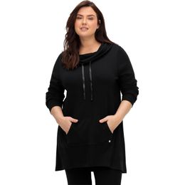 sheego Damen Oversize-Shirt mit Satinb&auml;ndern schwarz Gr&ouml;&szlig;e 48/50