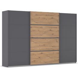 Kleiderschrank Rauch "Schwebet&uuml;renschrank Garderobe Schrank TOP ANGEBOT Avola", grau (graumetallic, eiche artisan, leisten graumetallic), B:315cm H:210cm T:62cm, Holzwerkstoff, Schr&auml;nke, Kleiderschrank, mit eleganten Zierleisten in Chrom, Schwarz oder Wei&szlig; MADE IN GERMANY