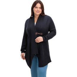 sheego by Joe Browns Damen Longstrickjacke mit Metallschlie&szlig;e tiefblau Gr&ouml;&szlig;e 40/42