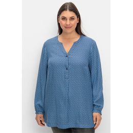 sheego Gro&szlig;e Gr&ouml;&szlig;en Tunika mit Minimal-Druck, Longform, tiefblau-gemustert, Gr&ouml;&szlig;e 48 - Damen