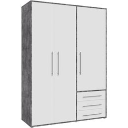 Dreht&uuml;renschrank FORTE "Kleiderschrank,zeitloses Design,3 t&uuml;rig", betonoptik lichtgrau, wei&szlig;, B:144,4cm H:200cm T:53cm, Holzwerkstoff, Schr&auml;nke, Dreht&uuml;renschrank, viel Stauraum, Schubladen, Stangengriffe, Made in Europe