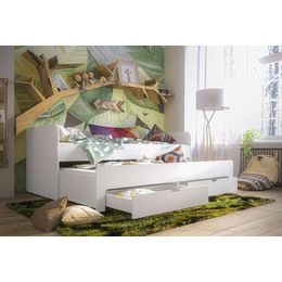 Jugendbett Home Affaire "Bett Tulsa mit zus&auml;tzlicher ausziehbarer Schlaffl&auml;che und Schubladen", wei&szlig; (wei&szlig;, wei&szlig;, wei&szlig;), B:96cm H:79cm L:197,5cm, Betten, Jugendbett, Jugendbett BxTxH 197,5x96x79 cm