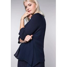 Blusenshirt sheego "Blusenshirt", Damen, Gr. 56/58, blau (marine), 95% Viskose, 5% Elasthan, Webware:100% Polyester, unifarben, Rundhals, Shirts Blusenshirt