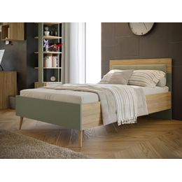 Jugendbett FORTE "Kinderbett, Belastbar bis 250KG", gr&uuml;n (mauvella eiche, salbei, mauvella eiche, salbei, mauvella eiche, salbei), B:127,4cm H:99,5cm L:206,8cm, Betten, Jugendbett, mit gepolstertem Kopfteil