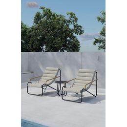Gartenlounge-Set VENTURE HOME "Ithaka, gro&szlig;z&uuml;giges Outdoor-Set f&uuml;r hohen Sitzkomfort", beige, beige, schwarz, B:735cm H:93cm T:100cm, Polyester, Stahl, Sitzm&ouml;bel-Sets, Loungem&ouml;bel mit Stoffbezug, angenehm, weich