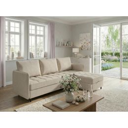 Ecksofa DOREL HOME "LINDHUS, L-Form, Breite 194cm, verschiedene Stellvarianten, Modulsofa", beige (creme), B:194cm H:80cm T:130cm, 100% Polyester, Sofas, Ecksofa, Recamiere, Stauraum, Cord und Chenille-Bezug
