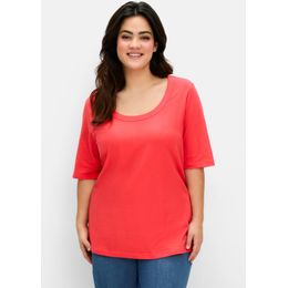 sheego Gro&szlig;e Gr&ouml;&szlig;en Rippshirt mit weitem Rundhalsausschnitt, hummer, Gr&ouml;&szlig;e 48/50 - Damen