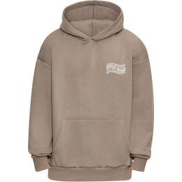 Kapuzensweatshirt DROPSIZE "Dropsize Herren Dropsize Heavy Oversize Mirrored Logo Hoodie", Herren, Gr. M, taupe, 70% Baumwolle, 30% Polyester, bedruckt, Sweatshirts
