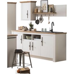 K&uuml;che OTTO HOME "KS-Westminster", wei&szlig; (k&uuml;che: wei&szlig;, korpus: pinie wei&szlig;, arbeitsplatte: eiche wotanfarben), B:204cm T:60cm, Komplettk&uuml;chen-Sets, Breite 204 cm, ohne E-Ger&auml;te