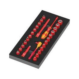 Wera 9727 Schaumstoffeinlage 8007 A VDE Zyklop VDE Knarre Set 1, 1/4", Steckschl&uuml;ssel schwarz/rot, 30-teilig, f&uuml;r Tool Rebel Werkstattwagen
