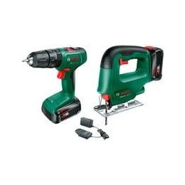 Bosch Akku-Schlagbohrschrauber EasyImpact 18V-40 & Akku-Stichs&auml;ge EasySaw 18V-70, Werkzeug-Set gr&uuml;n/schwarz, 2x Li-Ionen Akku 2,0Ah, Koffer, POWER FOR ALL ALLIANCE