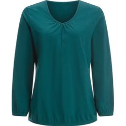 Damen Langarmshirt mit Raffung am Ausschnitt petrol, Gr&ouml;&szlig;e 40