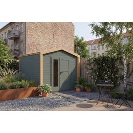 Gartenhaus Weka "Killarney", gr&uuml;ngrau, eiche hell, ohne Fu&szlig;boden, ohne Dacheindeckung, Massivholz, Gartenh&auml;user, Gartenhaus, Doppelt&uuml;r, 1 1/2 Fenster an Seite